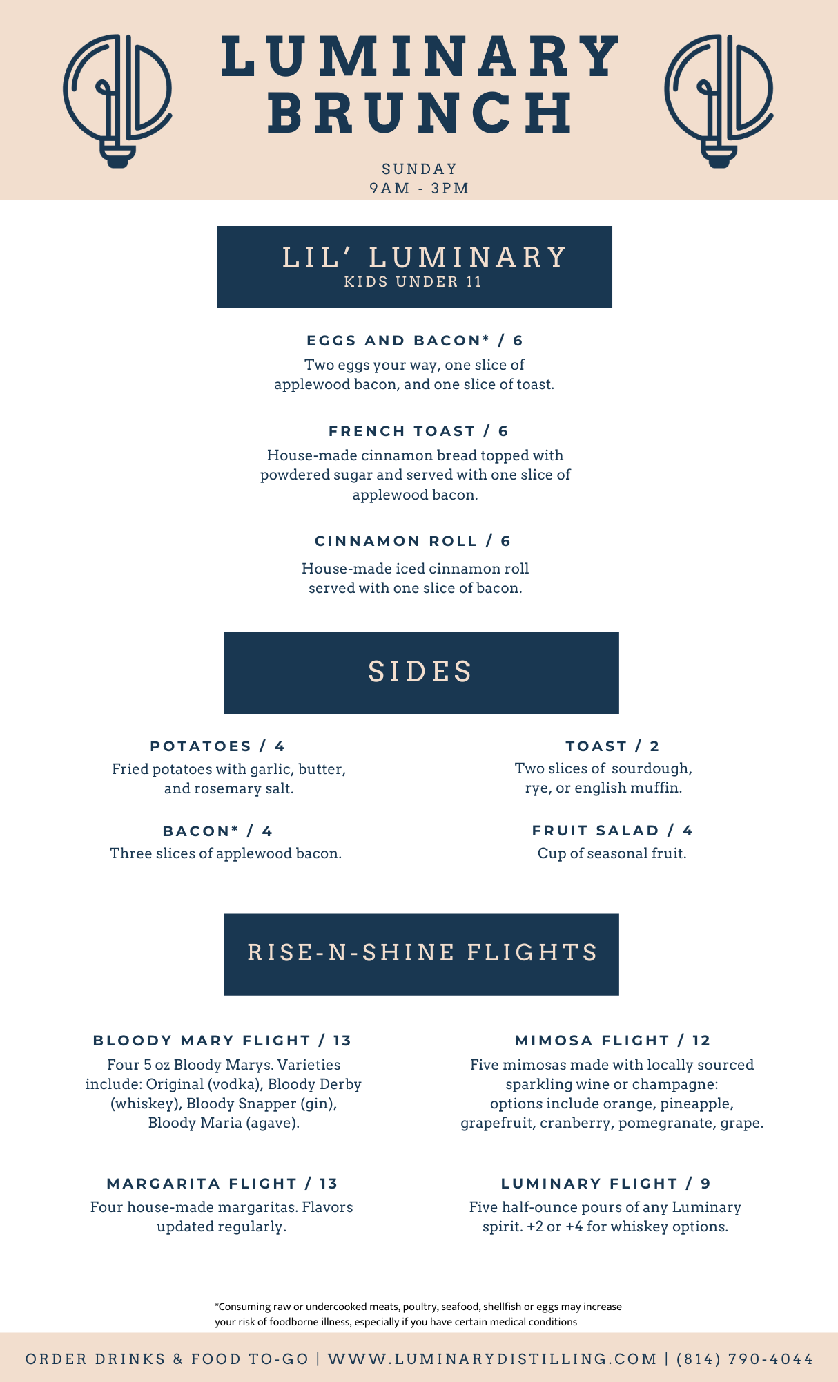 Distillery & Eatery Food Menus - Luminary Distilling, LLC