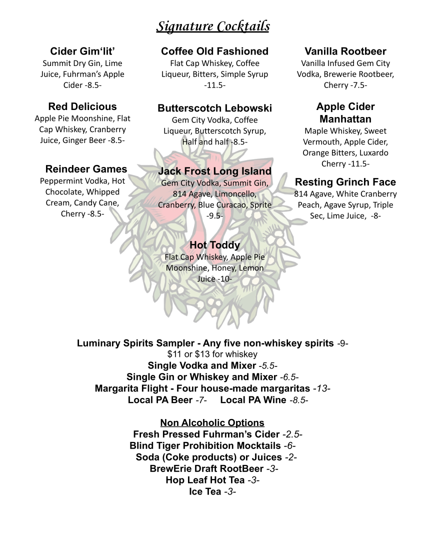 Distillery & Eatery Drink Menus - Luminary Distilling, LLC