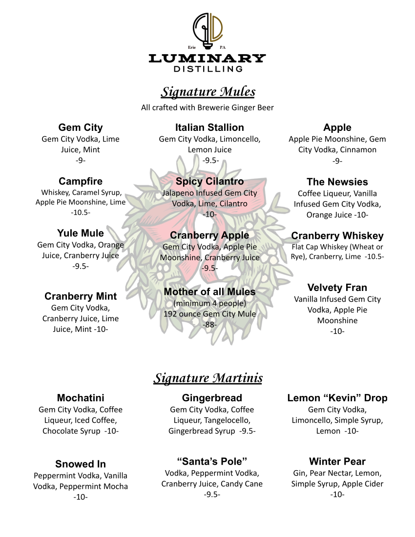 Distillery & Eatery Drink Menus - Luminary Distilling, LLC