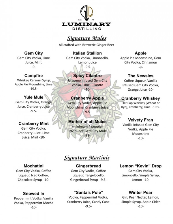 Distillery & Eatery Drink Menus - Luminary Distilling, LLC