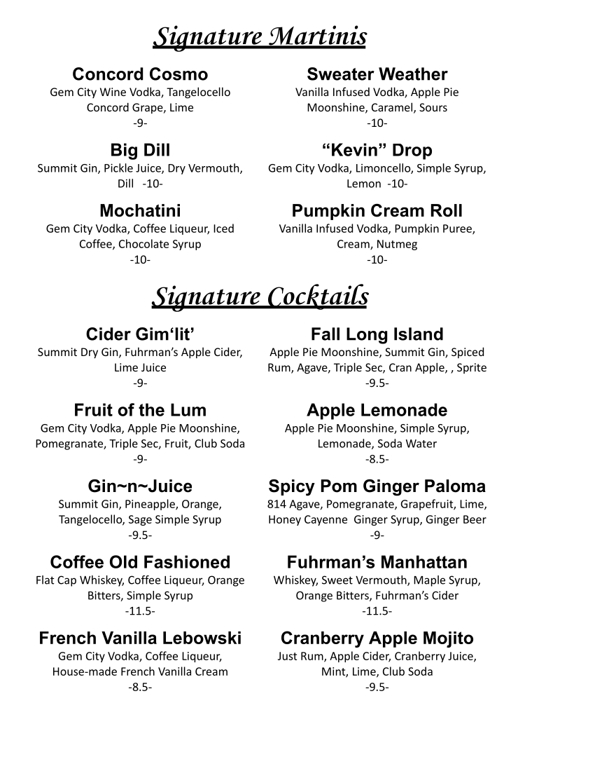 Distillery & Eatery Drink Menus - Luminary Distilling, LLC