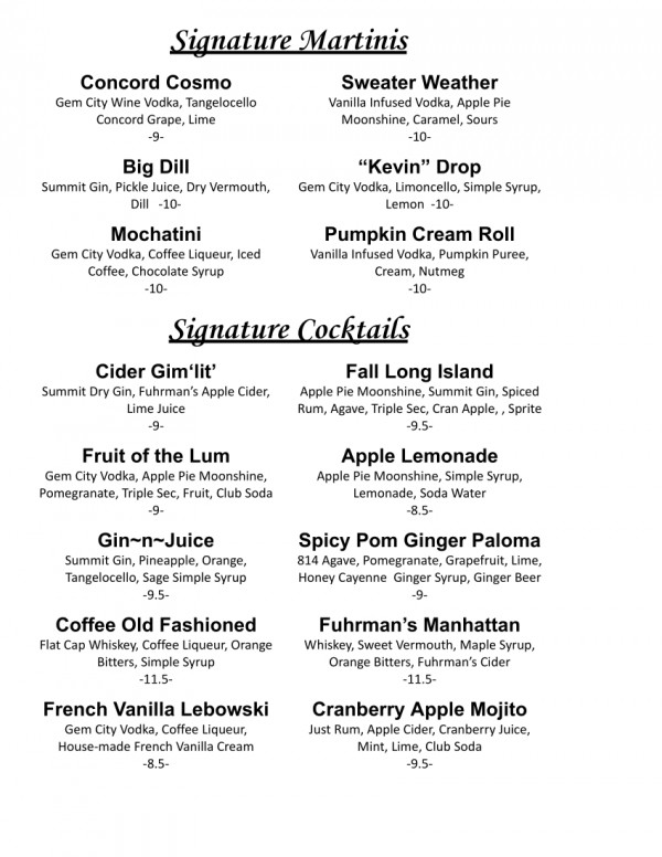 Distillery & Eatery Drink Menus - Luminary Distilling, LLC