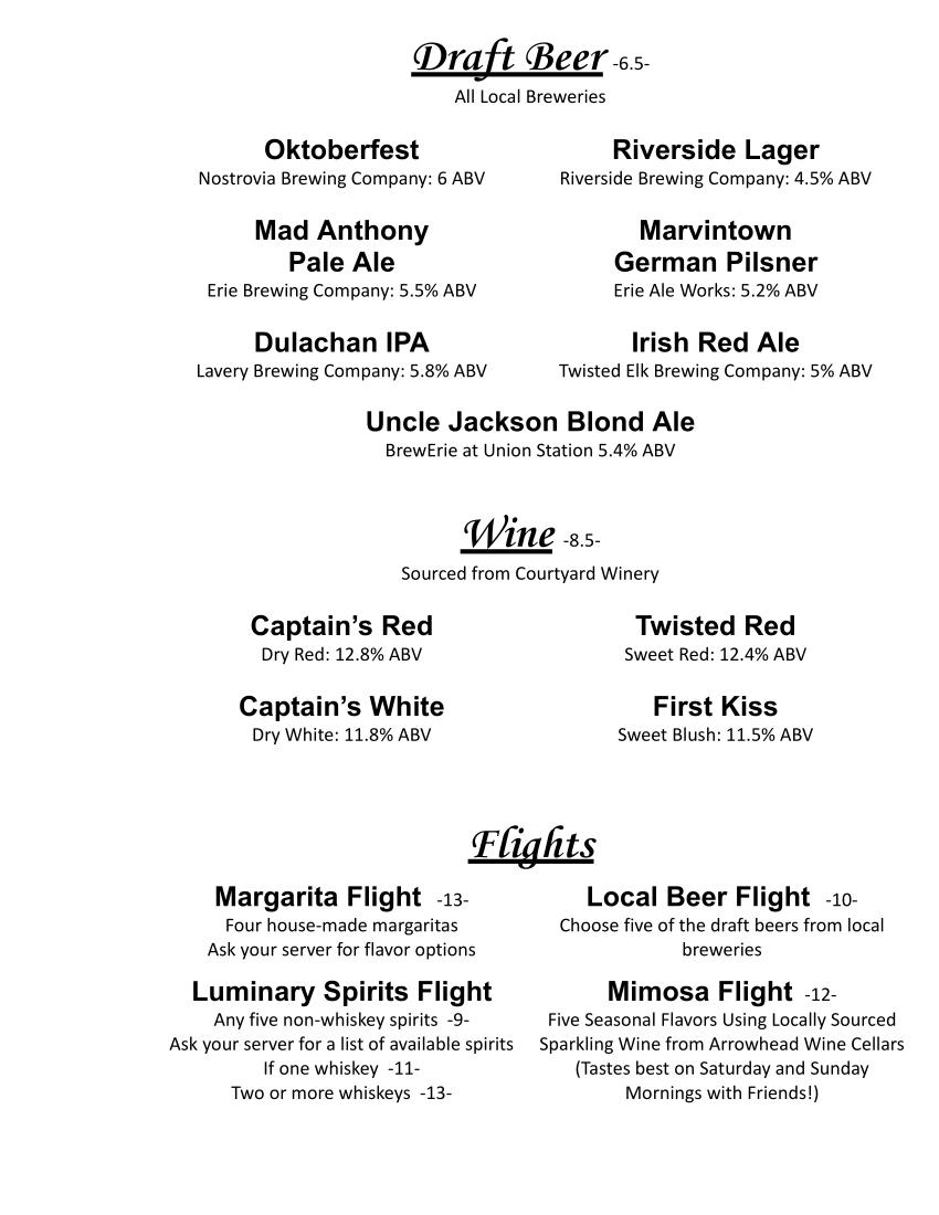 Distillery & Eatery Drink Menus - Luminary Distilling, LLC