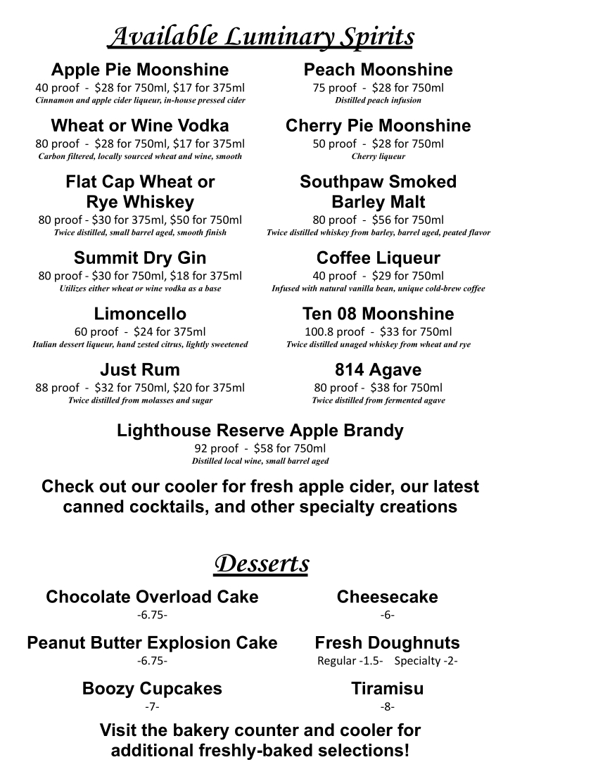 Distillery & Eatery Drink Menus - Luminary Distilling, LLC