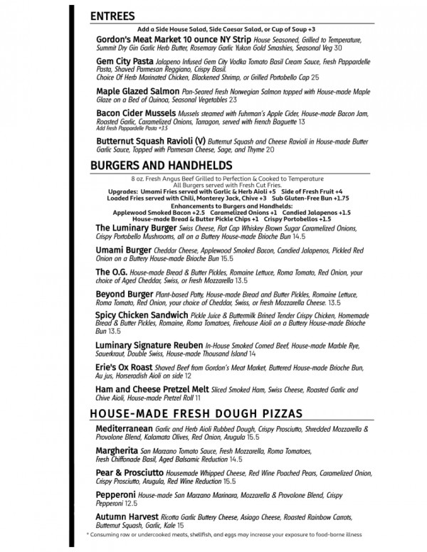 Distillery & Eatery Food Menus - Luminary Distilling, LLC