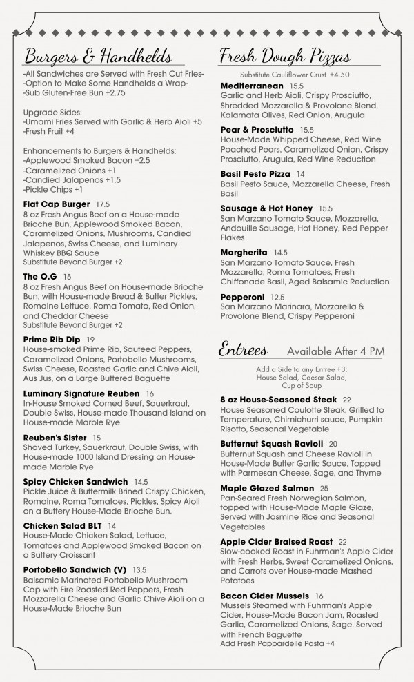 Distillery & Eatery Food Menus - Luminary Distilling, LLC