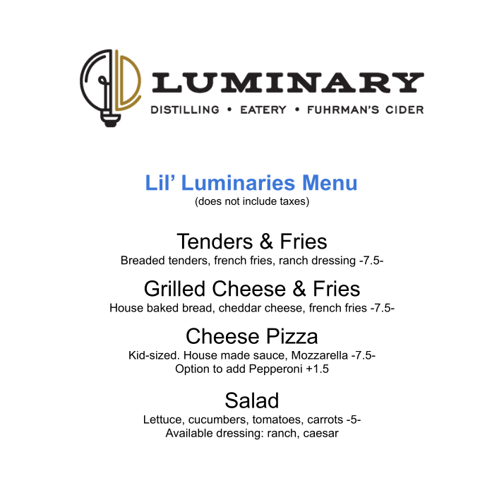 Distillery & Eatery Food Menus - Luminary Distilling, LLC