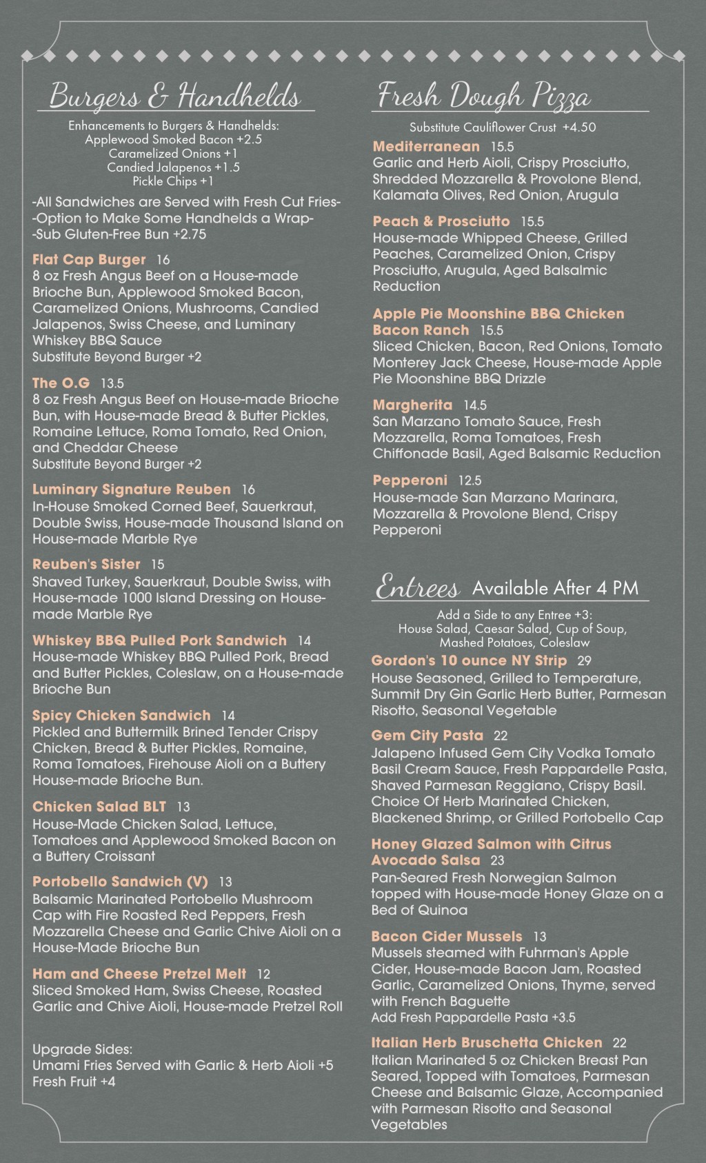 Distillery & Eatery Food Menus - Luminary Distilling, LLC