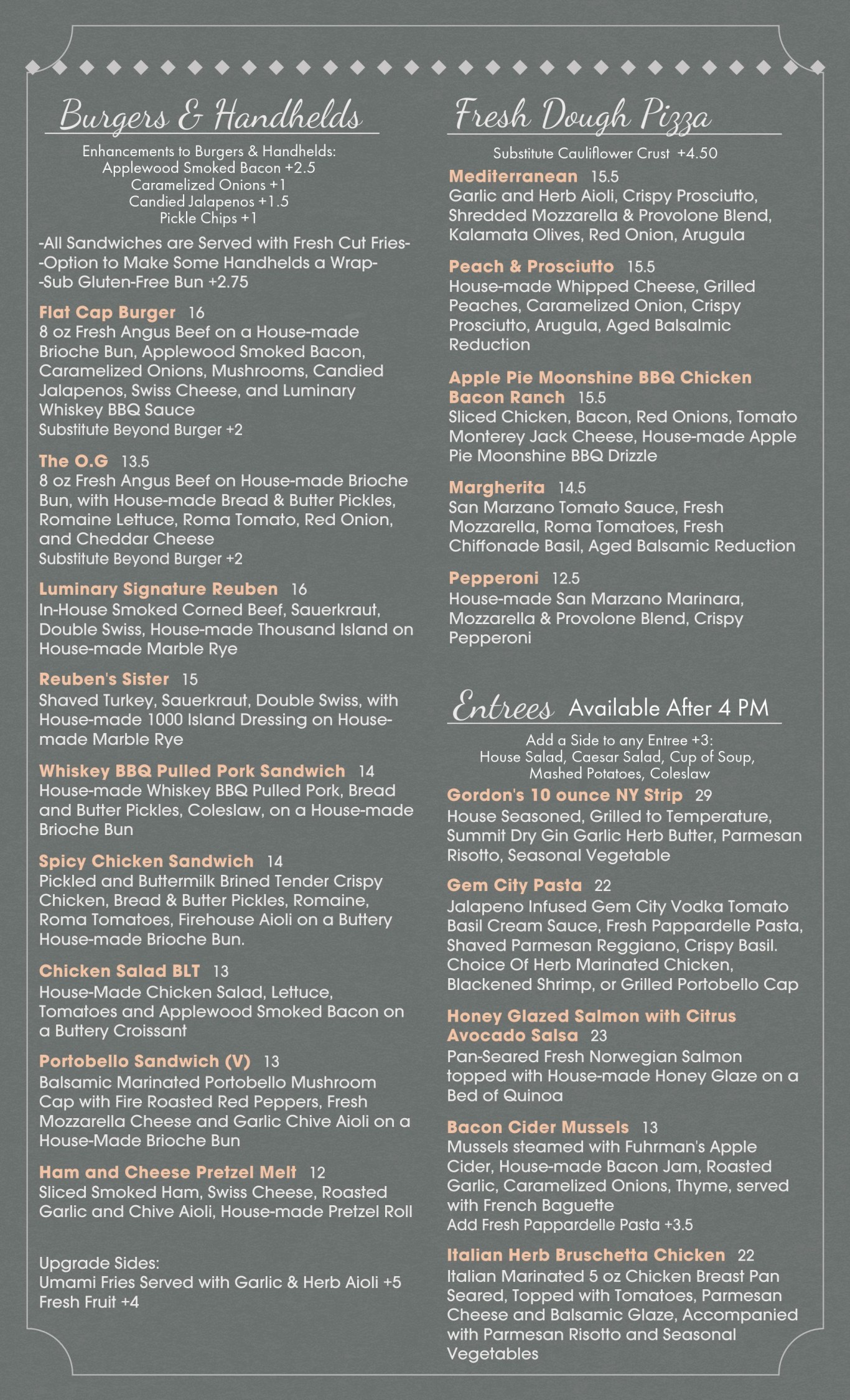 Distillery & Eatery Food Menus - Luminary Distilling, LLC
