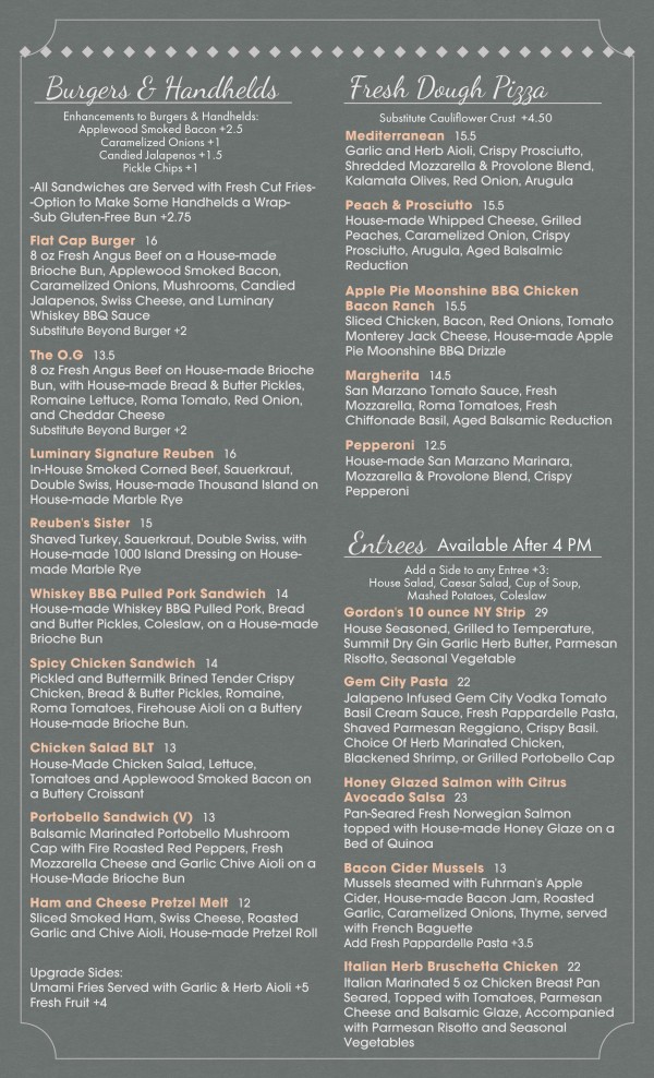 Distillery & Eatery Food Menus - Luminary Distilling, LLC