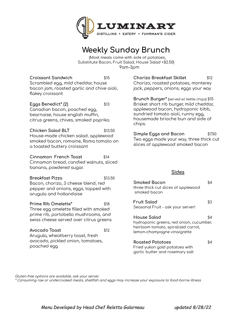 Distillery & Eatery Food Menus - Luminary Distilling, LLC